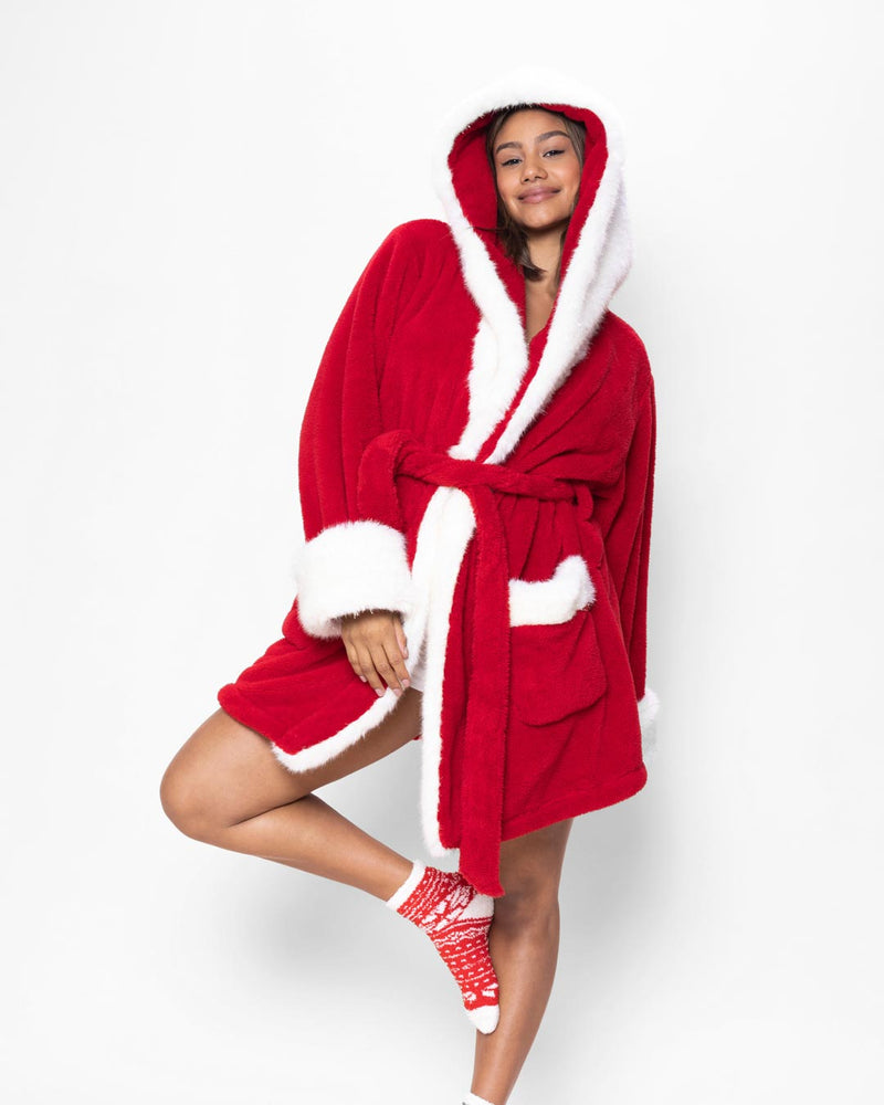Luxury Robe for Women, Red Luxury Bathrobe | Christmas Kitten - SpiritHoods