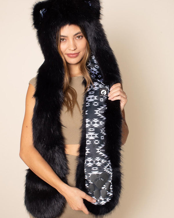 Santa Fe Black Wolf Luxe Collector Edition Faux Fur Hood | Women's - SpiritHoods