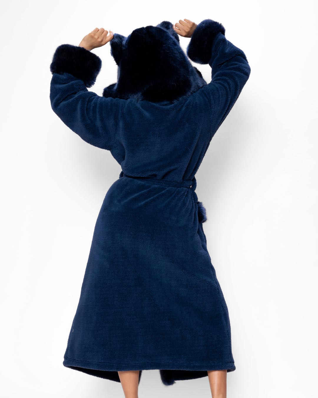 Luxury Robe for Women, Blue Faux Fur Bathrobe | Indigo Wolf - SpiritHoods