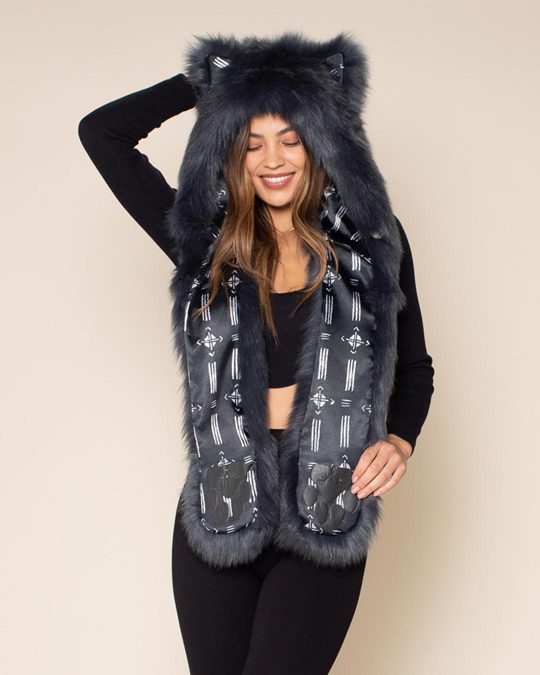 Moroccan Blue Wolf Collector Edition Faux Fur Hood | Women's - SpiritHoods