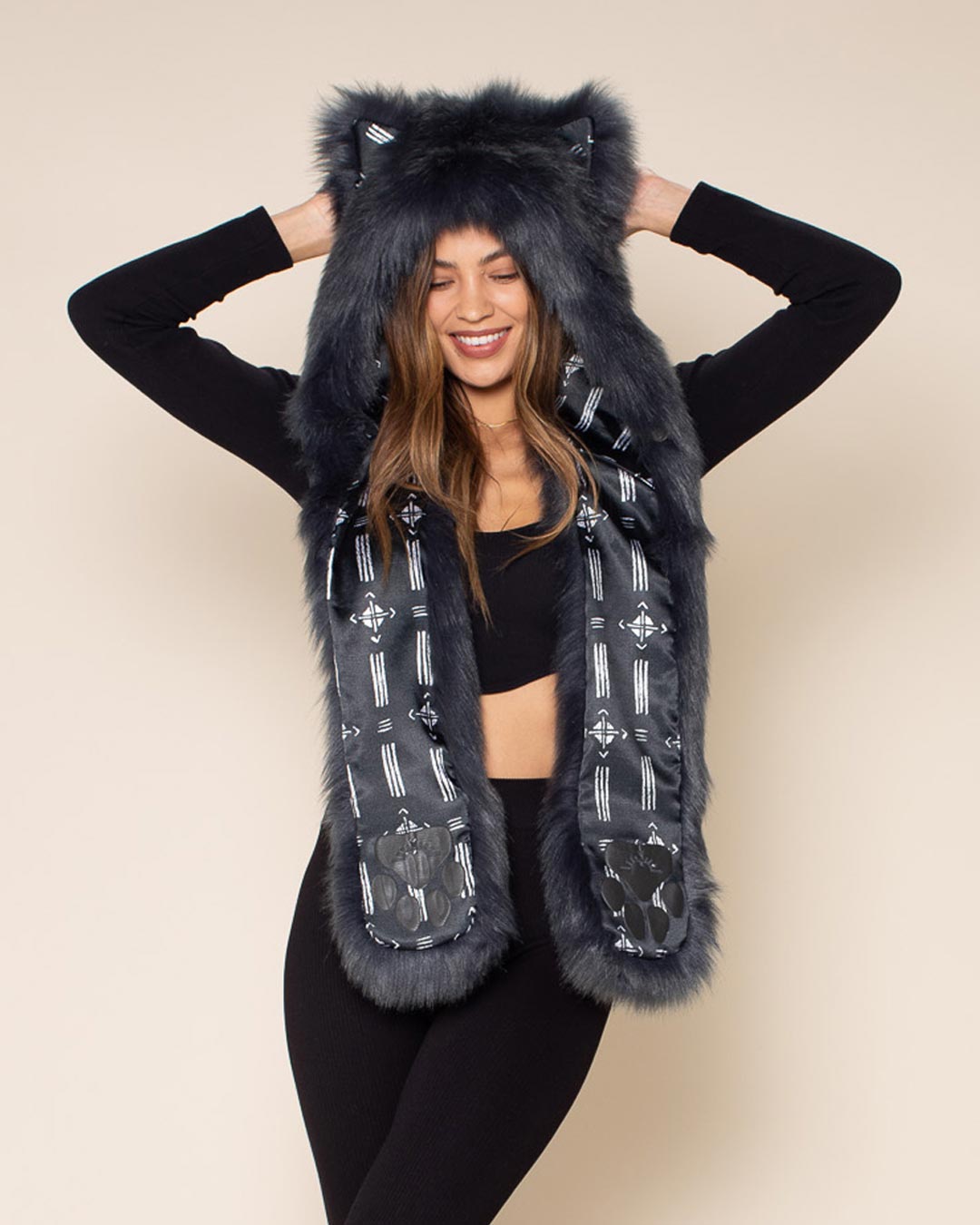 Moroccan Blue Wolf Collector Edition Faux Fur Hood | Women's - SpiritHoods