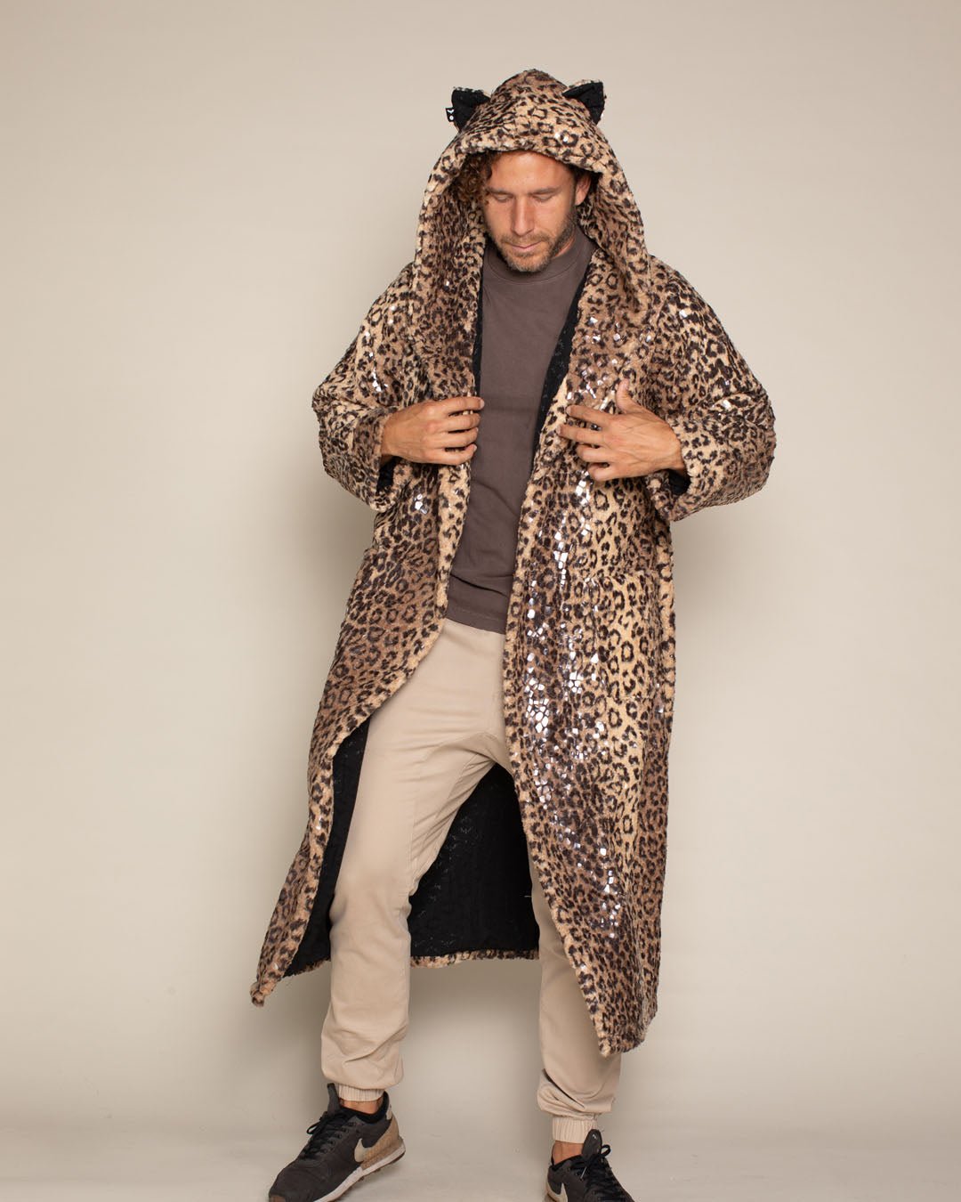 Men's Long Faux Fur Coat | Sri Lankan Leopard Print - SpiritHoods