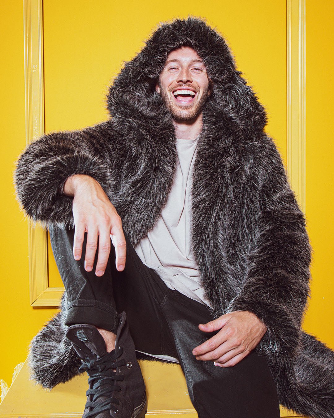 Men's Faux Fur Coat with Hood | Mackenzie River Wolf - SpiritHoods