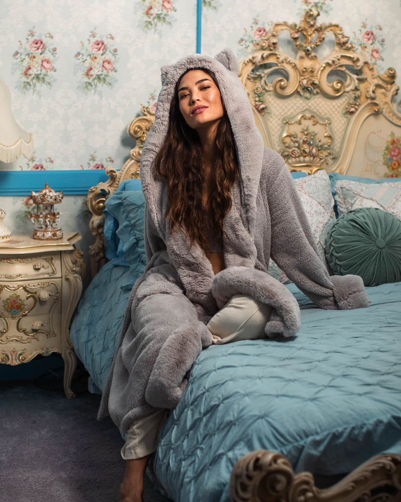 Luxury Robe for Women, Grey Luxury Bathrobe | Silver Fox - SpiritHoods