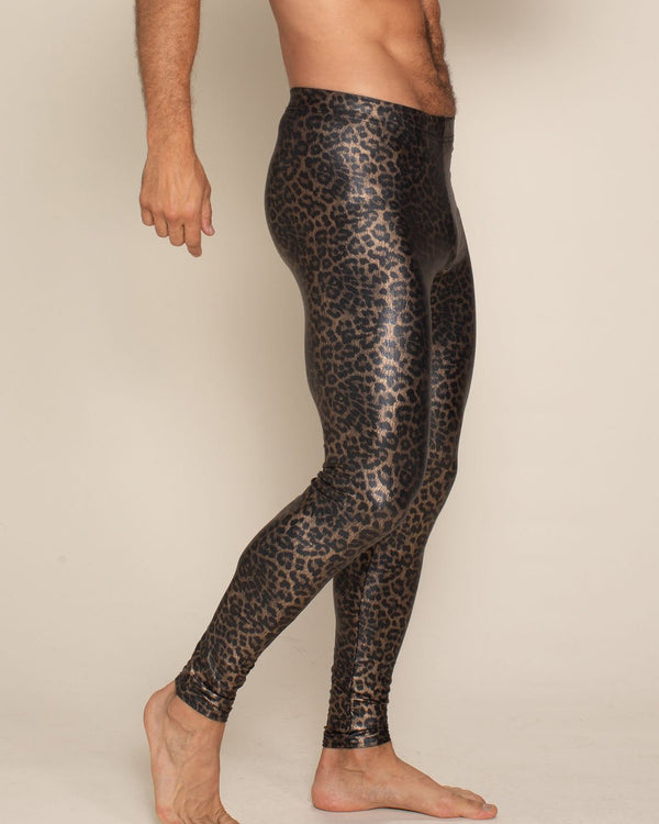 Men's Metallic Leggings | Metallic Bronze Leopard Print - SpiritHoods