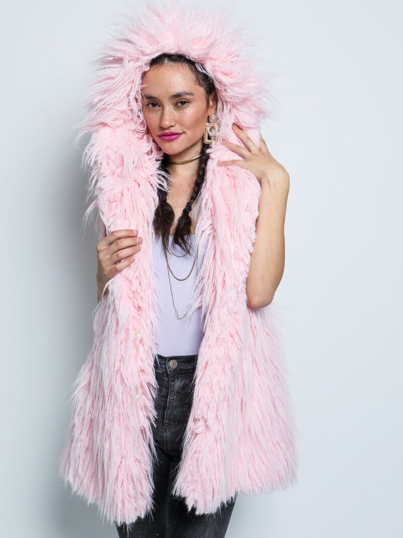 Faux Fur Vest Womens Hooded in Pink Flamingo | SpiritHoods®