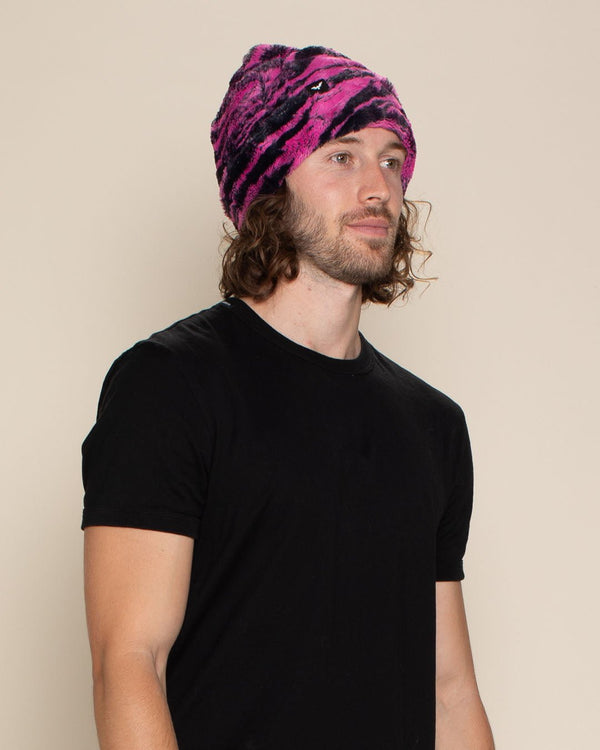 Colorful Raspberry Tiger Print Super Soft & Fuzzy Beanie for Men ...