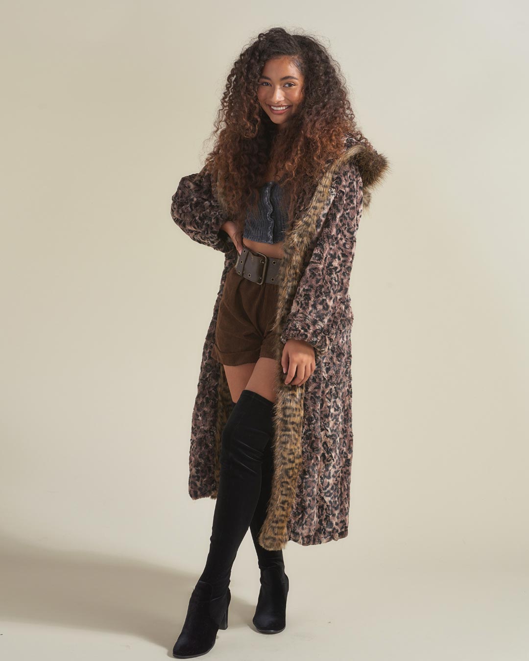 Women's Faux Fur Robe With Hood & Ears Plush Savannah Cat Style Coat ...