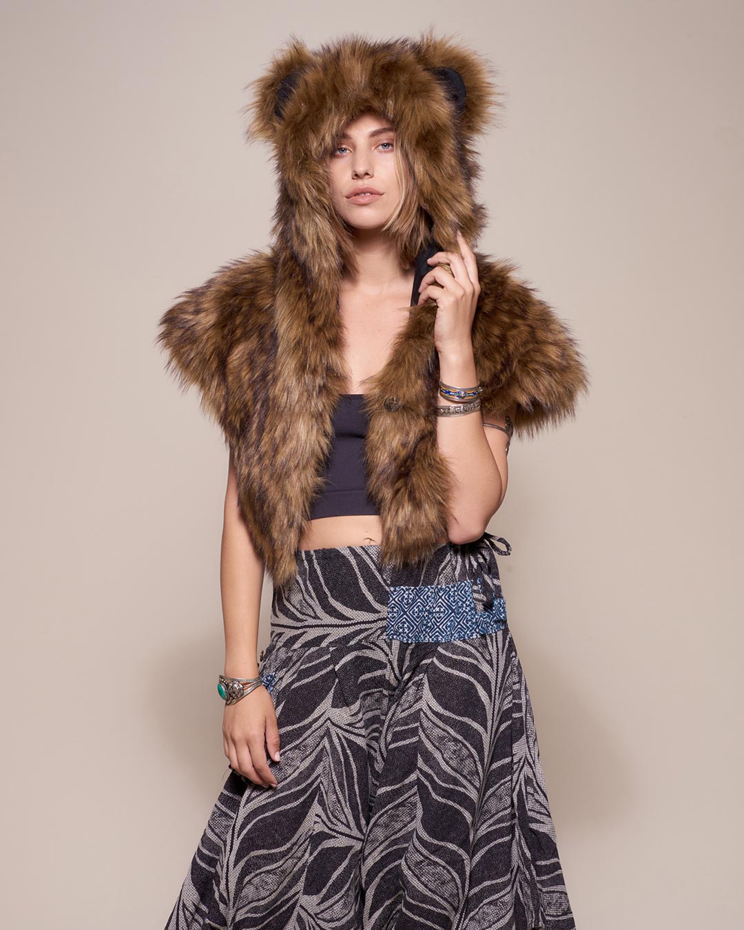 Plush Brown Bear Grizzly Faux Fur Shawl | SpiritHoods