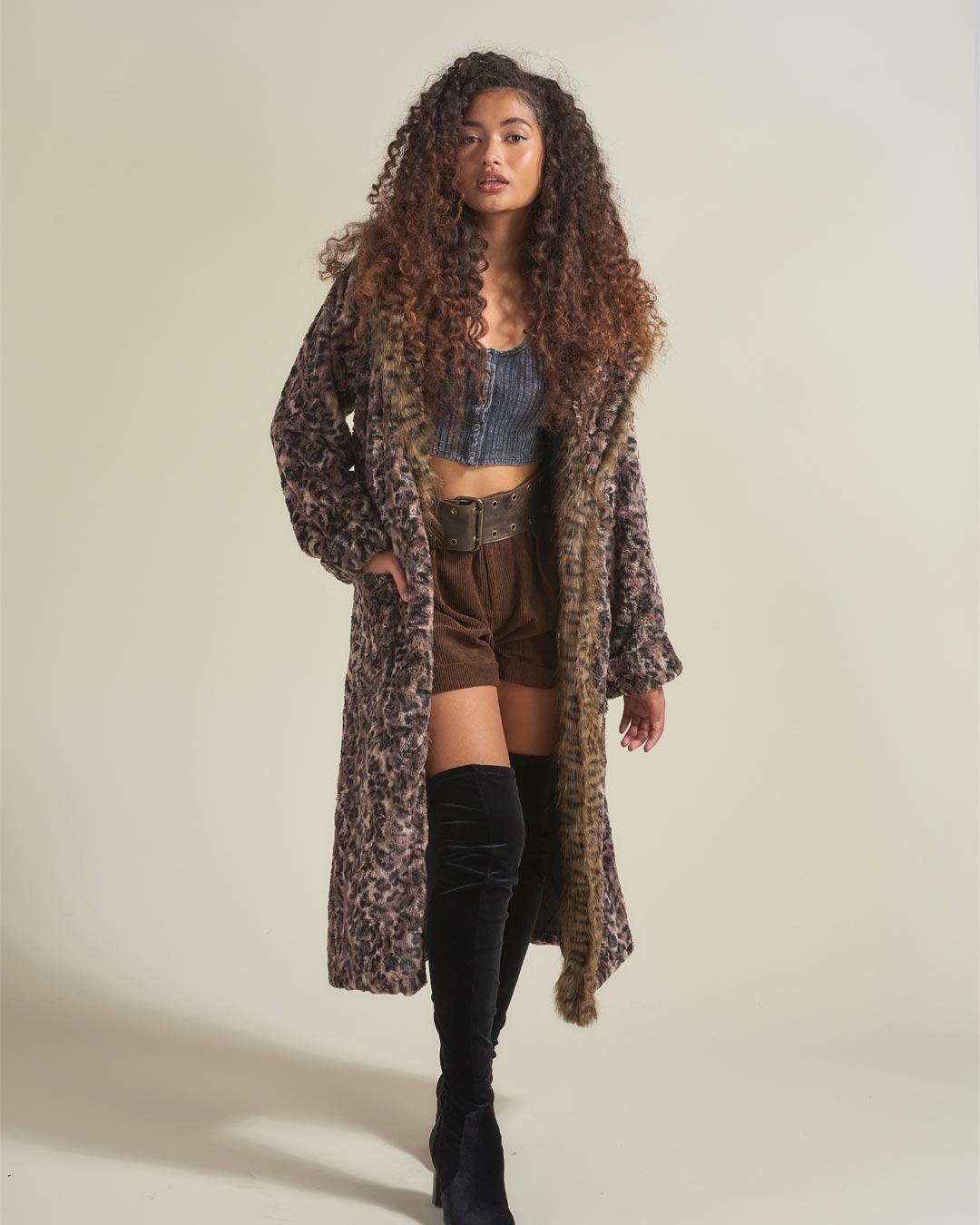 Women's Faux Fur Robe With Hood & Ears Plush Savannah Cat Style Coat ...