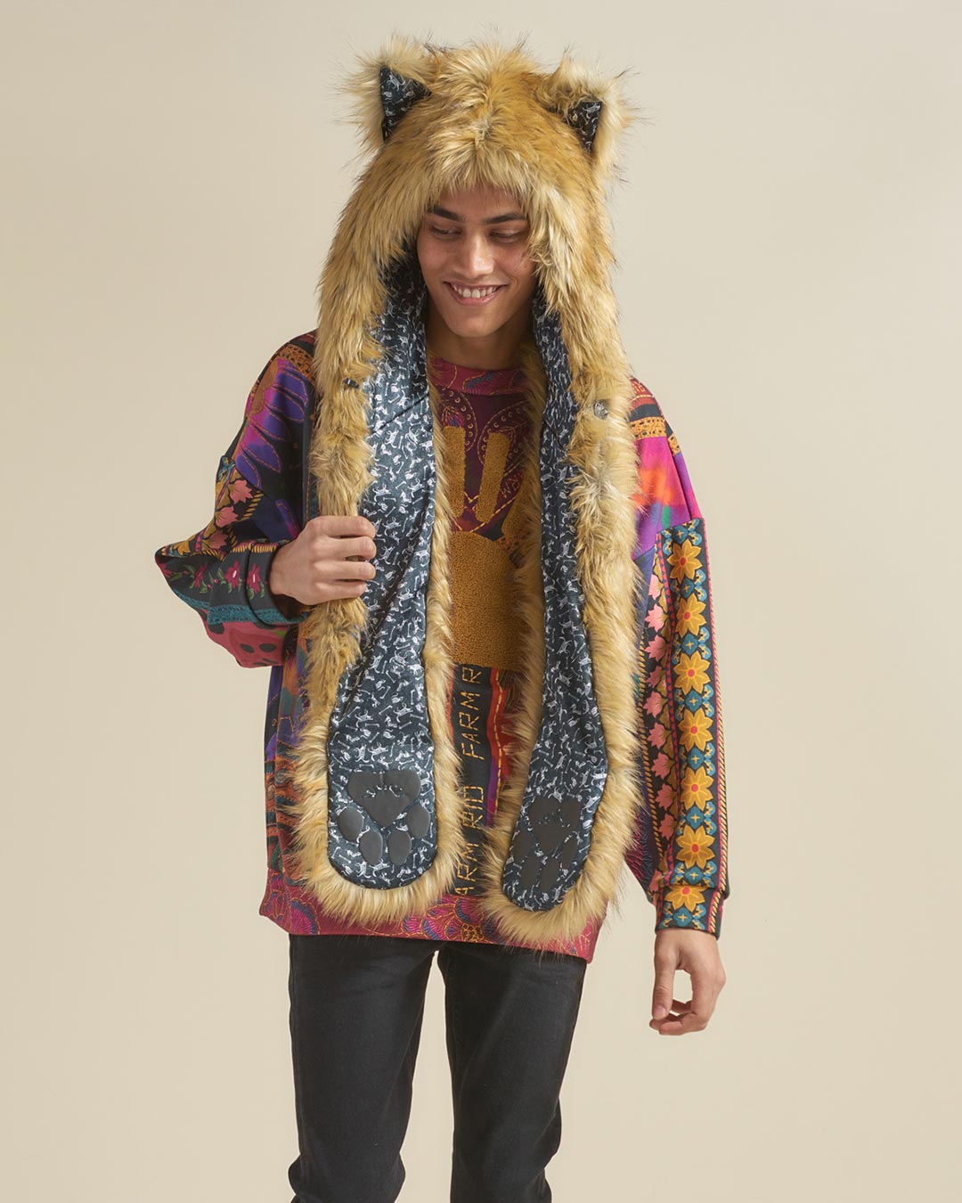 Collector Edition Calacas Wolf Faux Fur Hood for Men | SpiritHoods