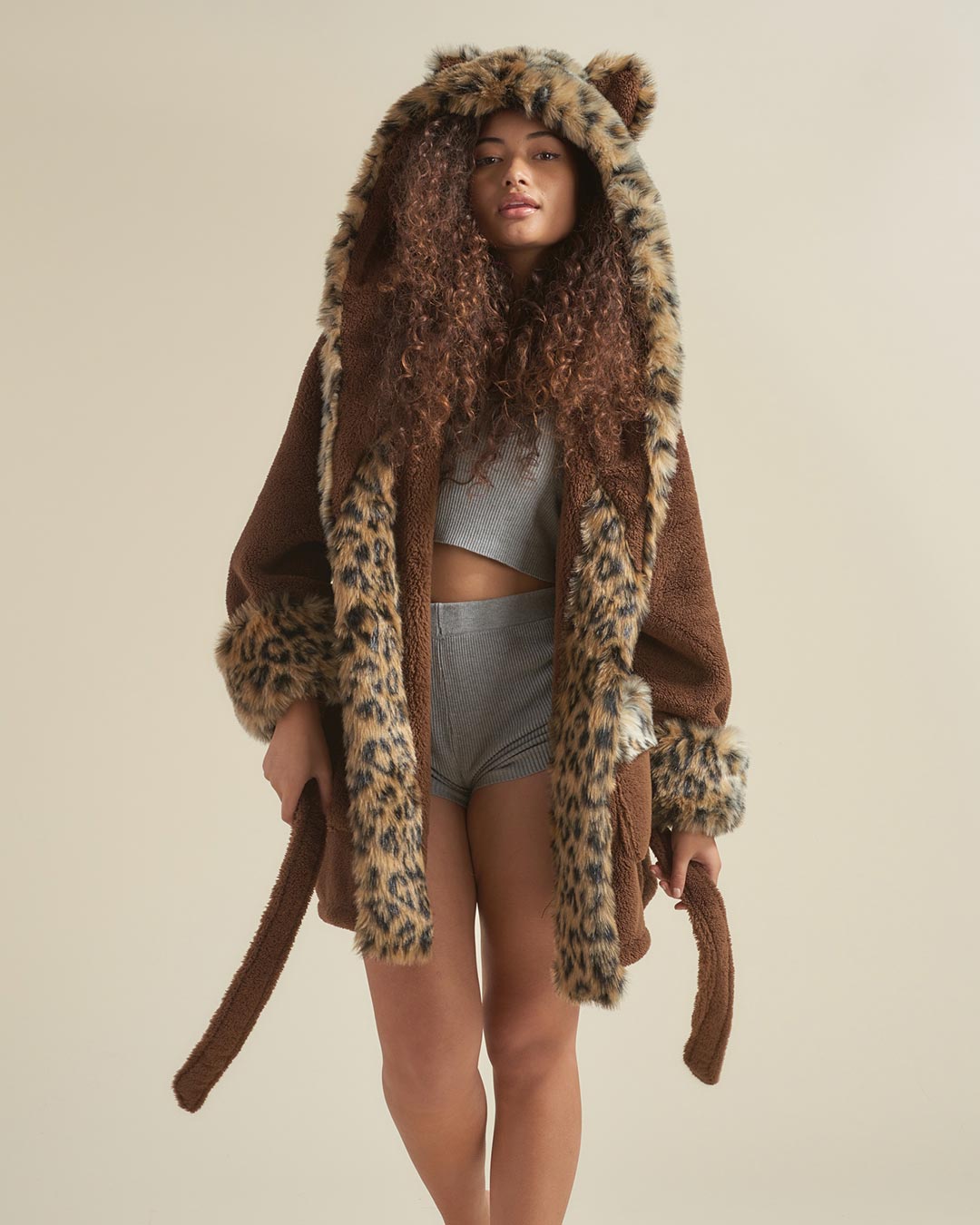 Leopard Women's Short Faux Fur Robe | SpiritHoods