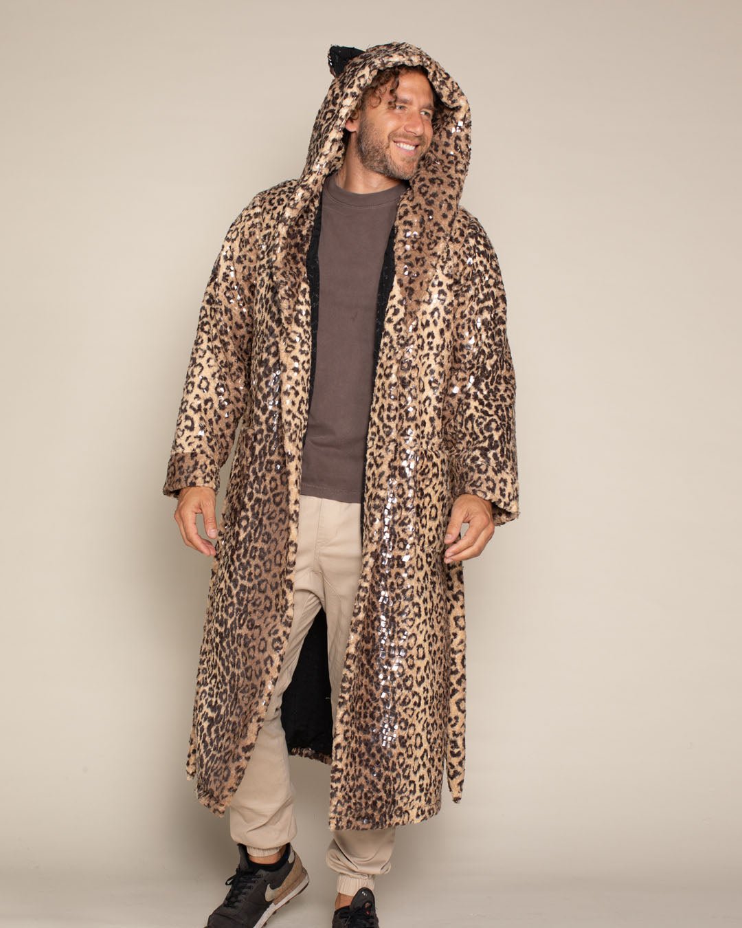 Men's Long Faux Fur Coat | Sri Lankan Leopard Print - SpiritHoods
