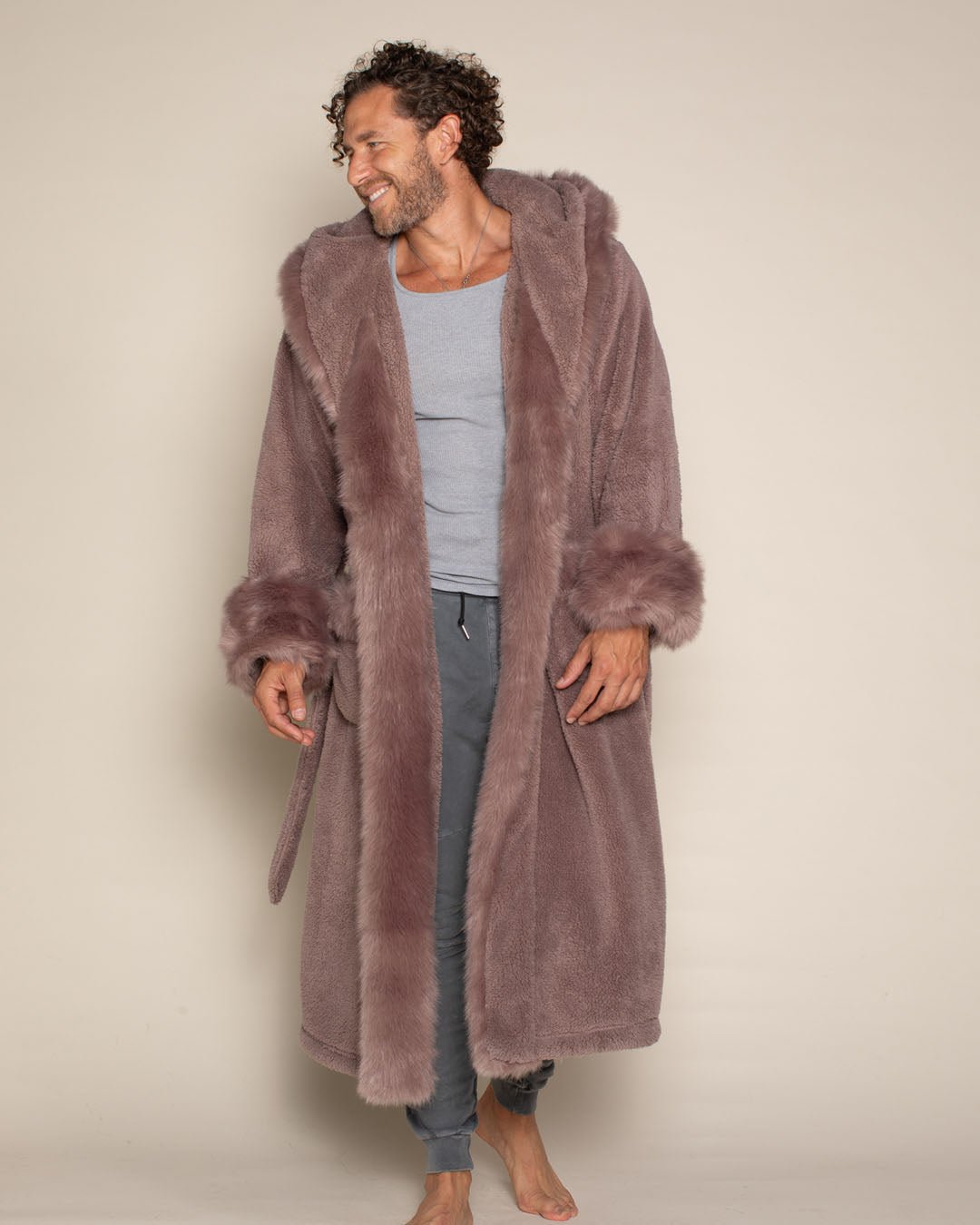 Mauve Cat Classic Faux Fur Robe for Men | SpiritHoods