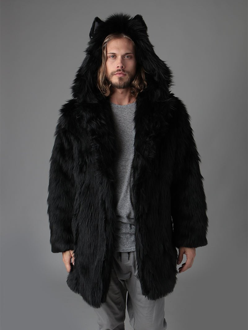 Classic Black Wolf Faux Fur Coat | Almost Purfect Collection - SpiritHoods