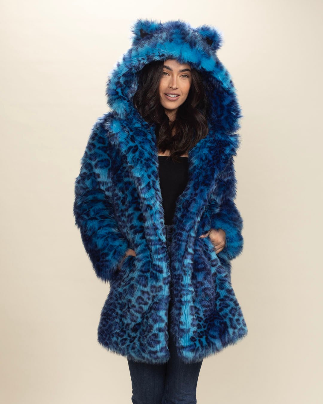 Colorful Faux Fur Coat Womens | Electric Blue Lynx - SpiritHoods