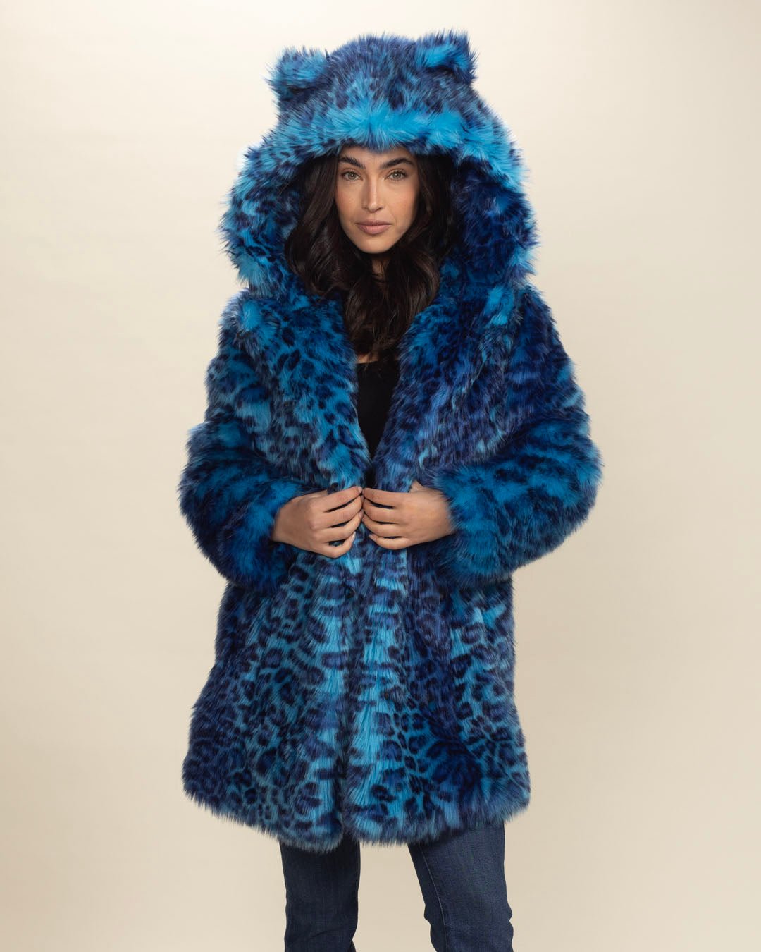 Colorful Faux Fur Coat Womens | Electric Blue Lynx - SpiritHoods