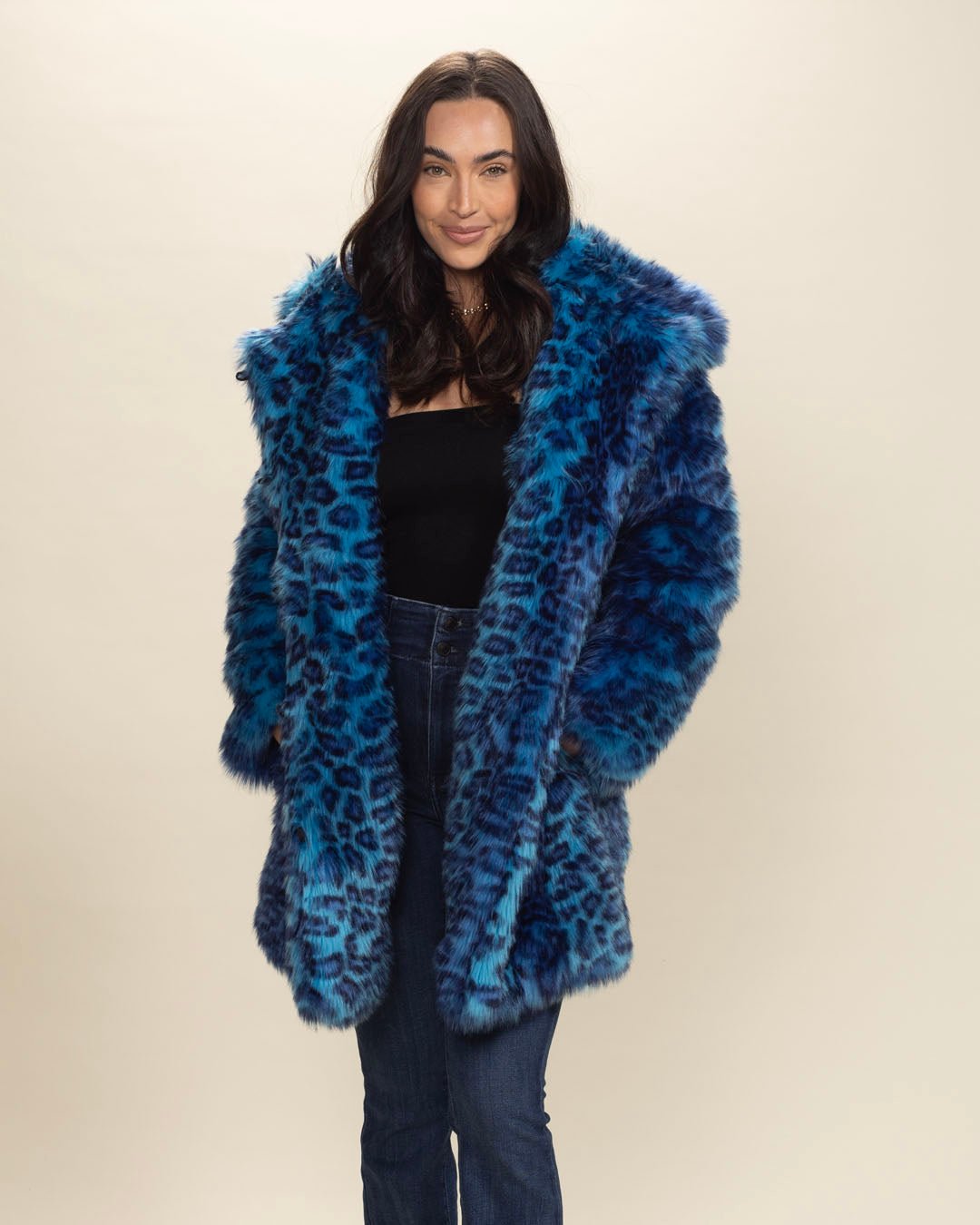 Colorful Faux Fur Coat Womens | Electric Blue Lynx - SpiritHoods