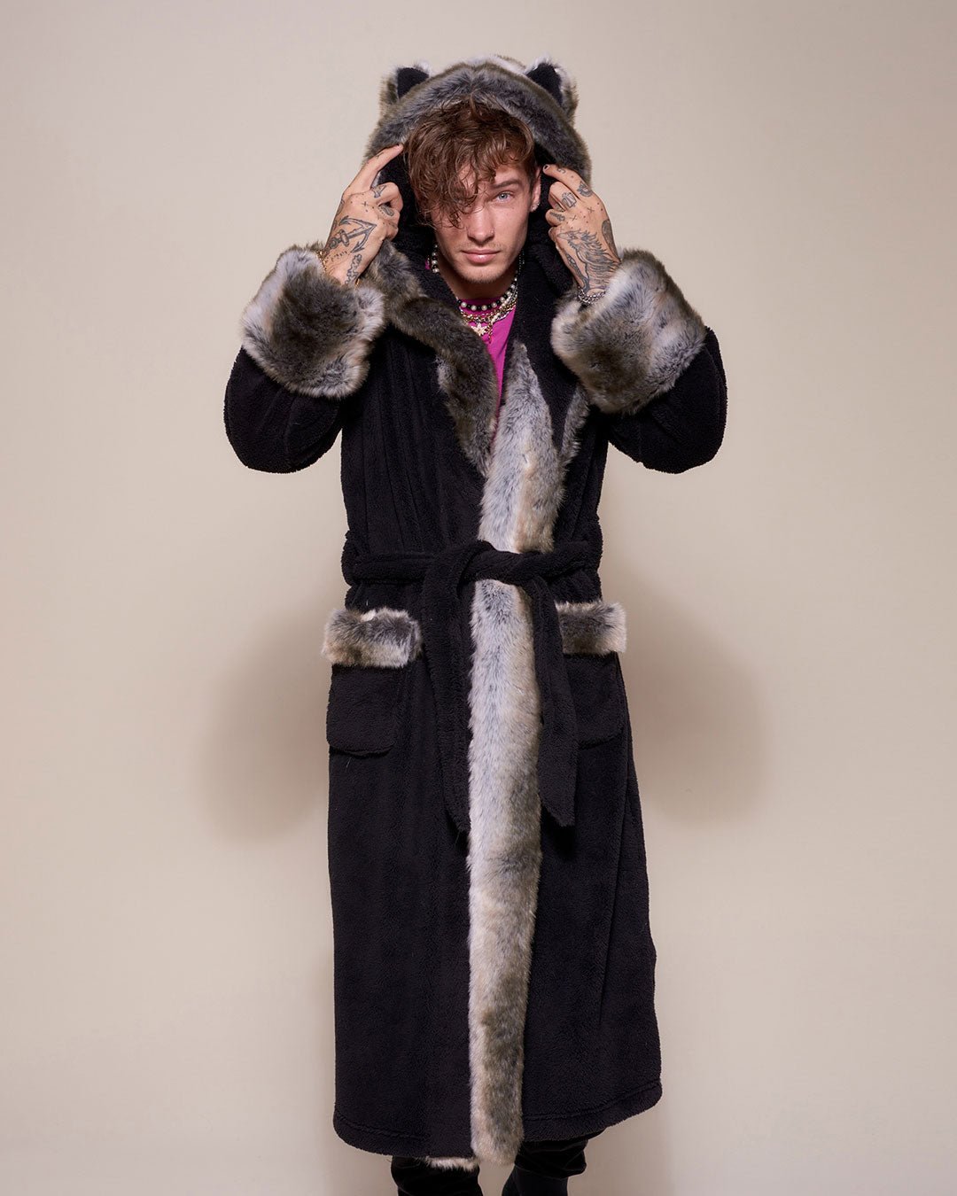 Men's Luxury Robe, Black & Grey Luxury Bathrobe | Grey Wolf - SpiritHoods
