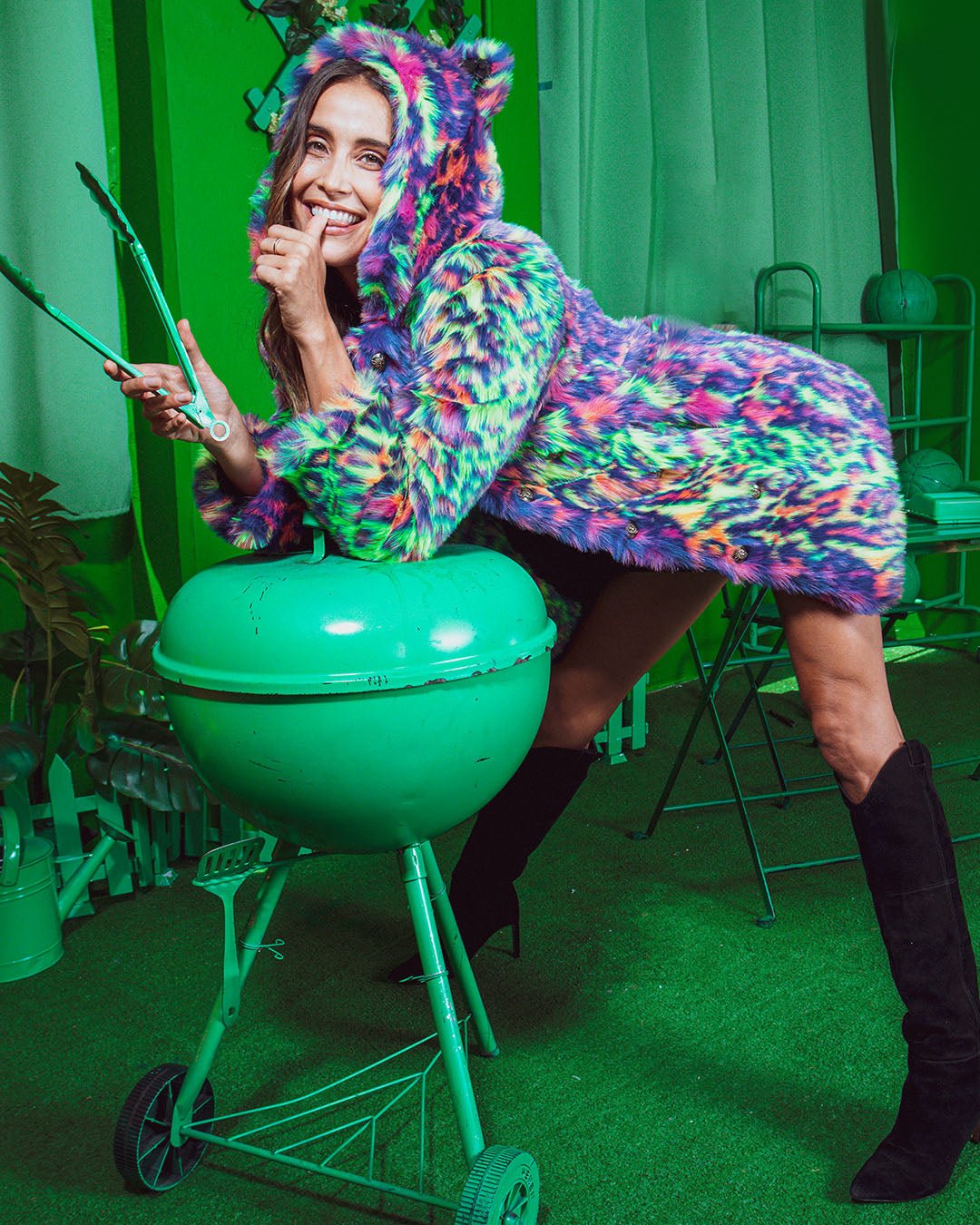 Colorful Faux Fur Coat Womens | Neon Disco Kitty - SpiritHoods