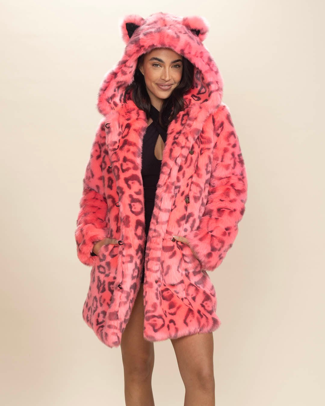 Hot Pink Faux Fur Coat Womens | Leopard Print - SpiritHoods