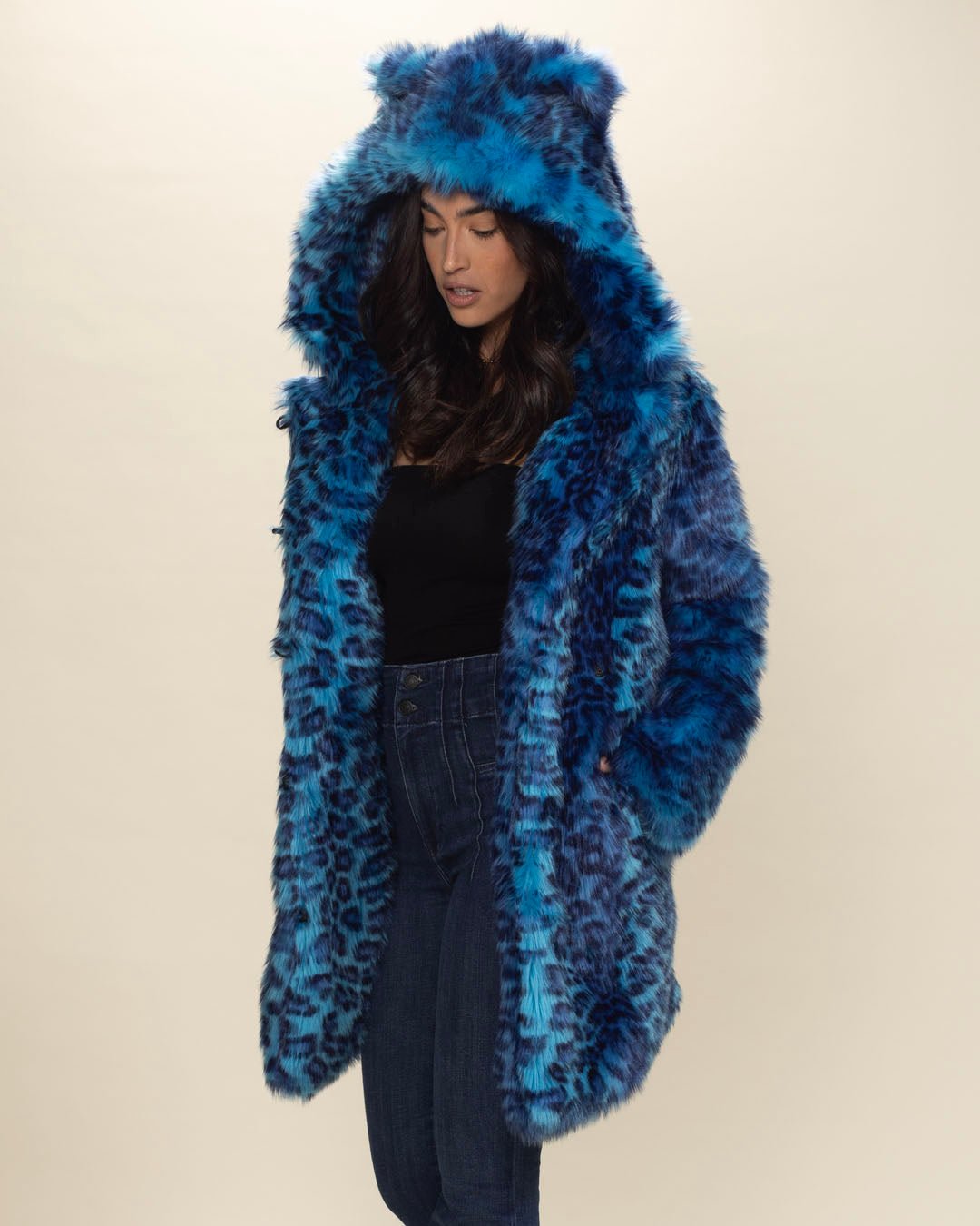 Colorful Faux Fur Coat Womens | Electric Blue Lynx - SpiritHoods