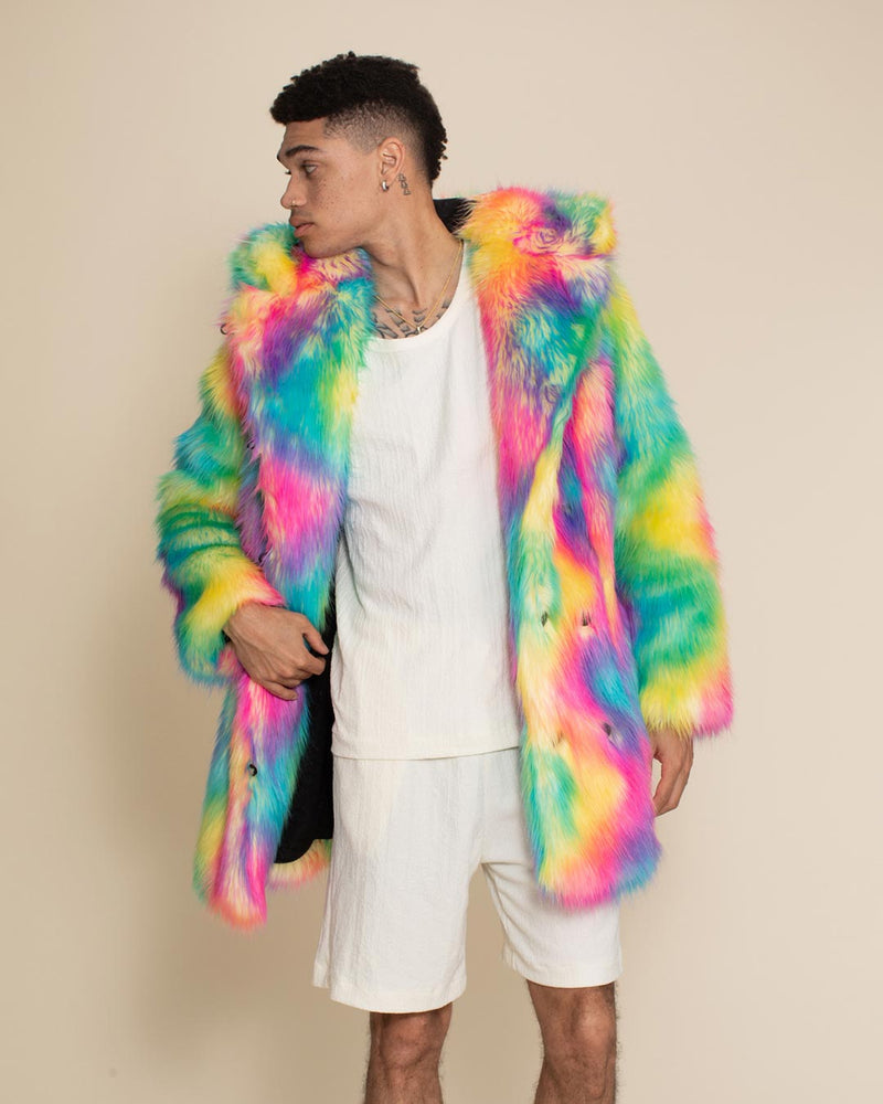 Men's Faux Fur Coat With Hood | Rainbow Bear - SpiritHoods