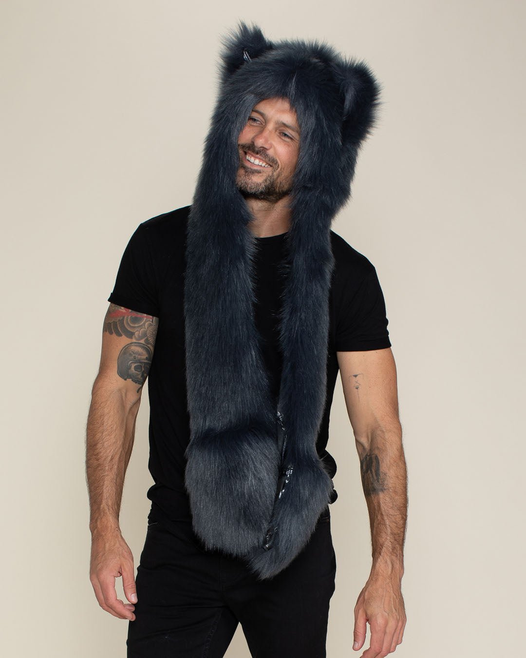 Moroccan Blue Wolf Collector Edition Faux Fur Hood | Men's - SpiritHoods