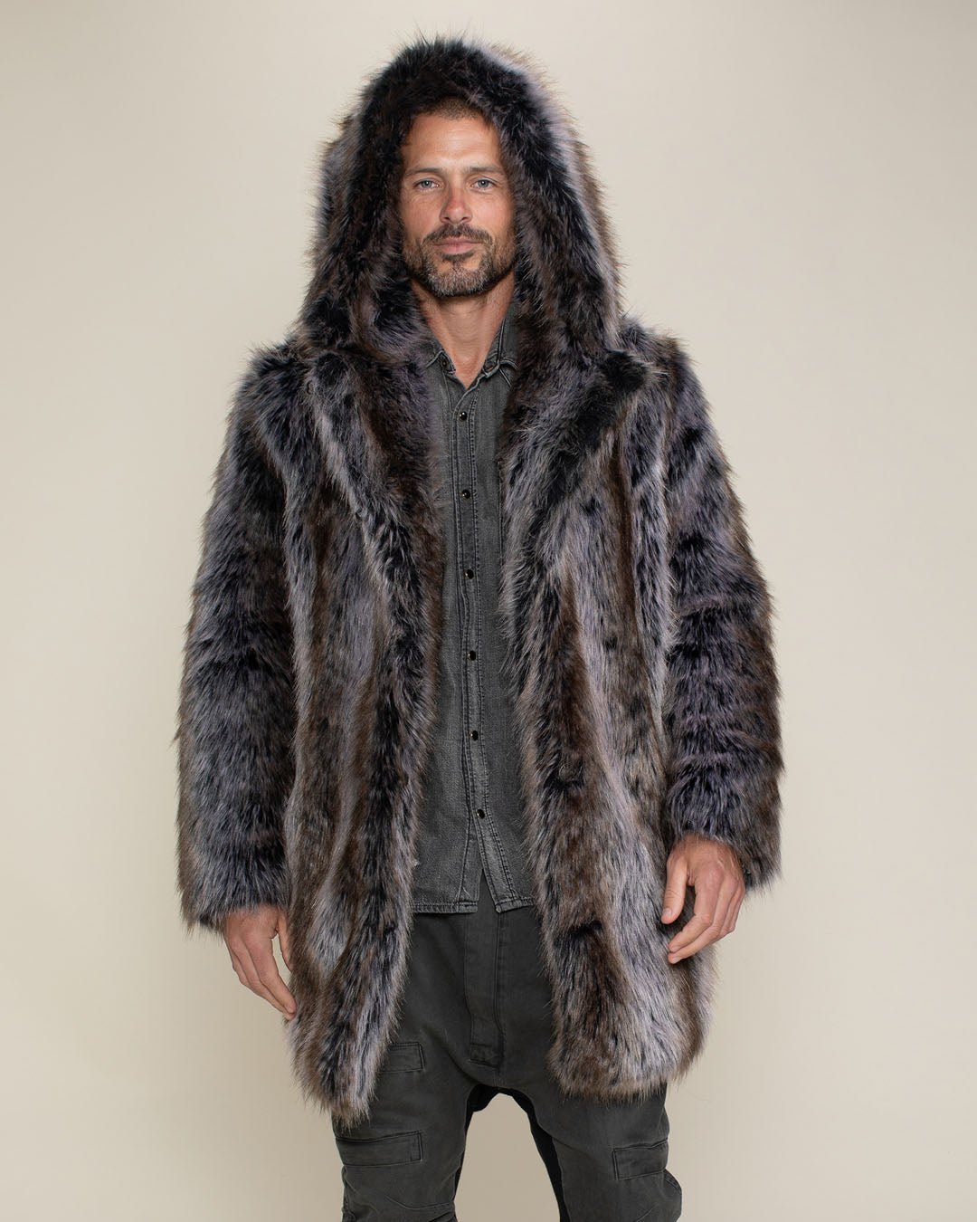 Men's Faux Fur Coat With Hood | Grey Wolf - SpiritHoods
