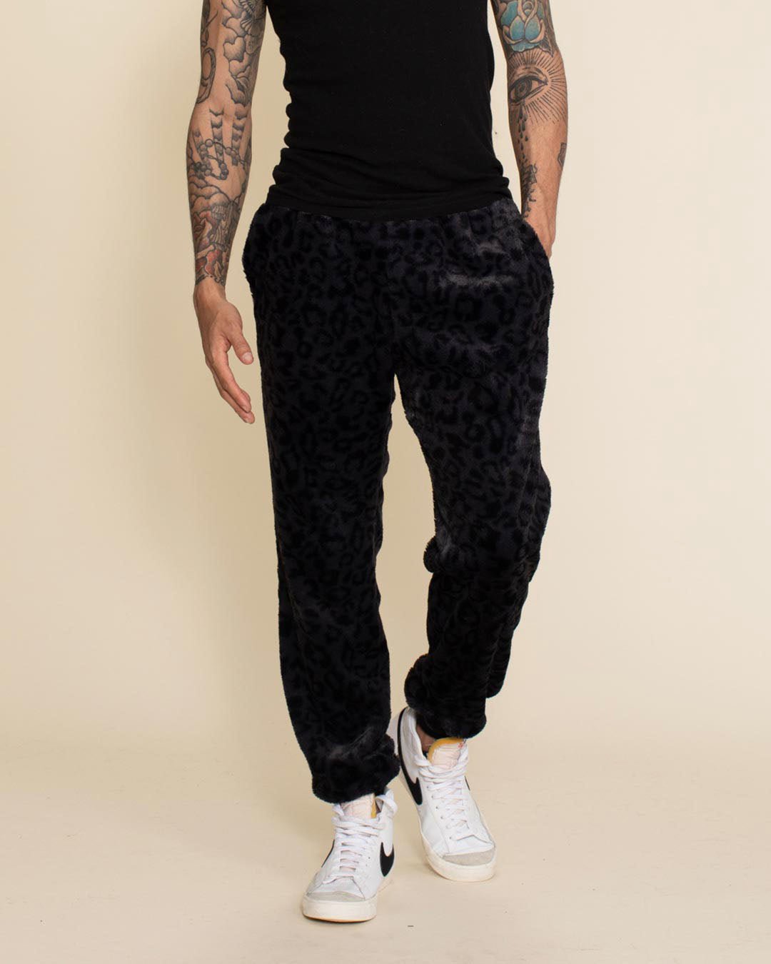 Men's Designer Sweatpants | Slate Black Leopard Print