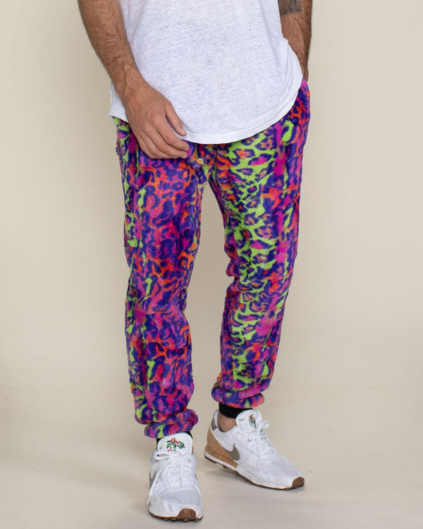 Men's Designer Sweatpants | Neon Disco Cat Leopard Print