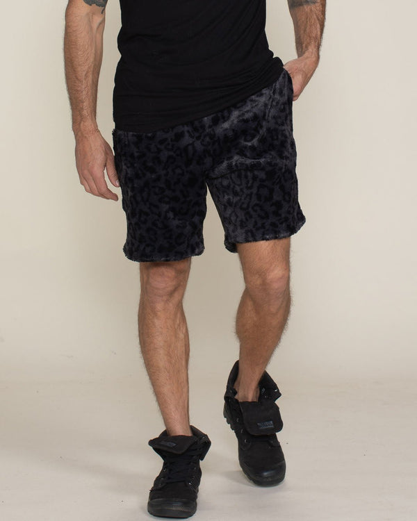 Men's Slate Leopard Ultra Soft Faux Fur Sweat Shorts | Comfortable Style