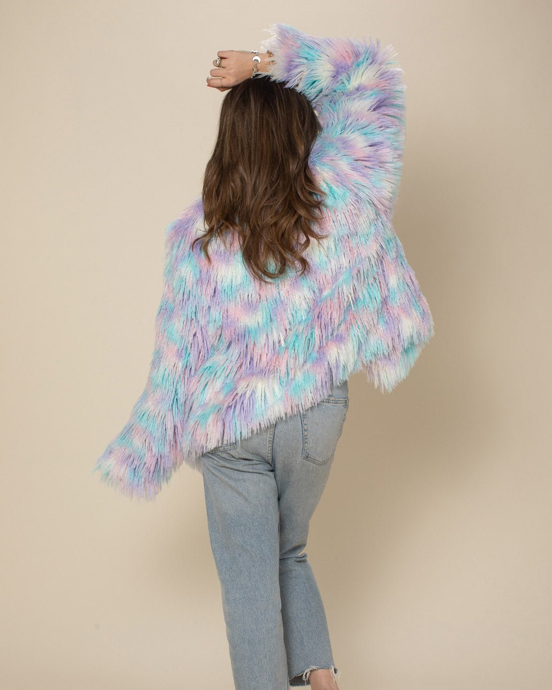 Colorful Faux Fur Jacket Womens | Aurora Shaggy Mongolian Alpaca ...