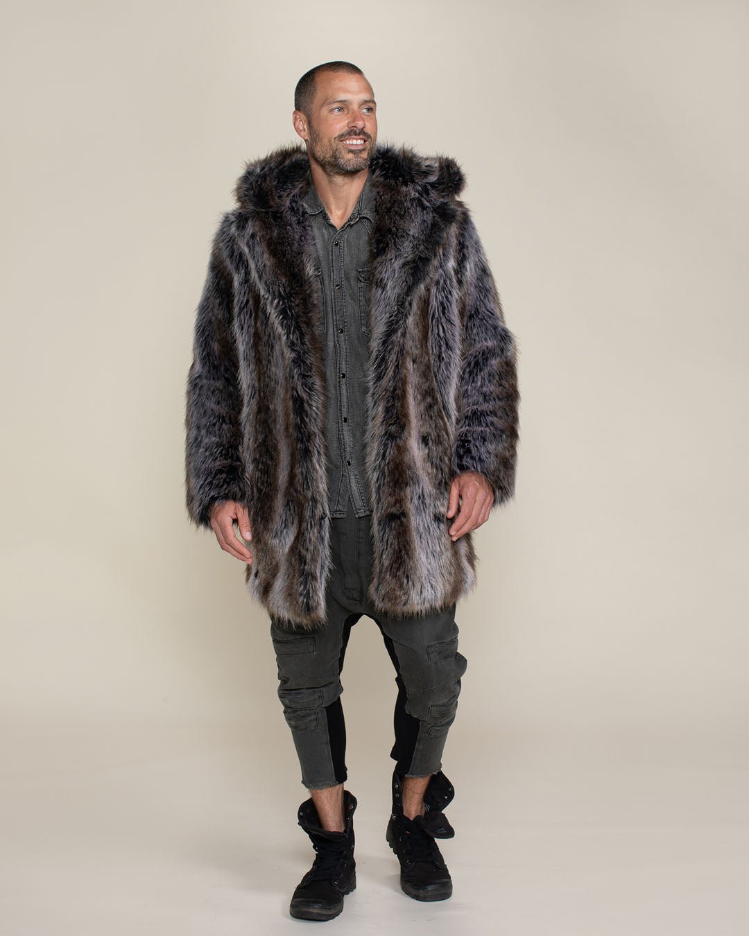 Men's Faux Fur Coat With Hood | Grey Wolf - SpiritHoods