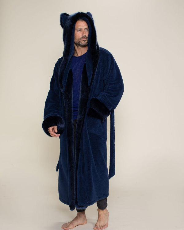 Men's Luxury Robe, Blue Luxury Bathrobe | Indigo Wolf - SpiritHoods