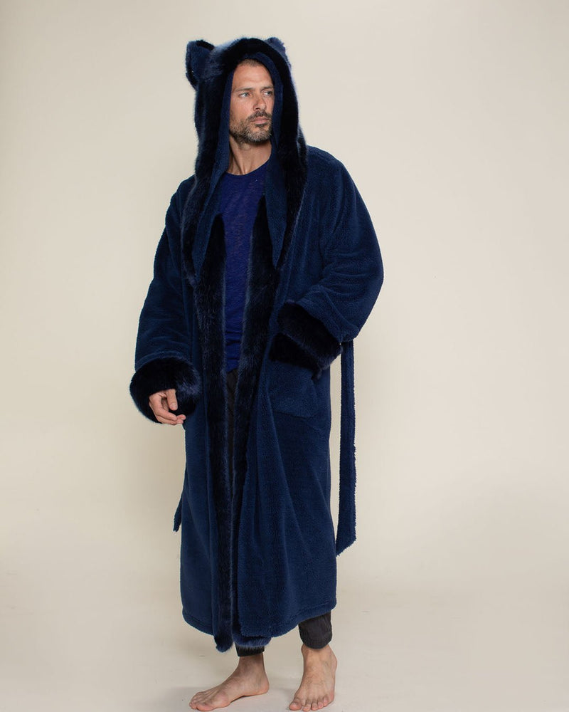 Men's Luxury Robe, Blue Luxury Bathrobe | Indigo Wolf - SpiritHoods