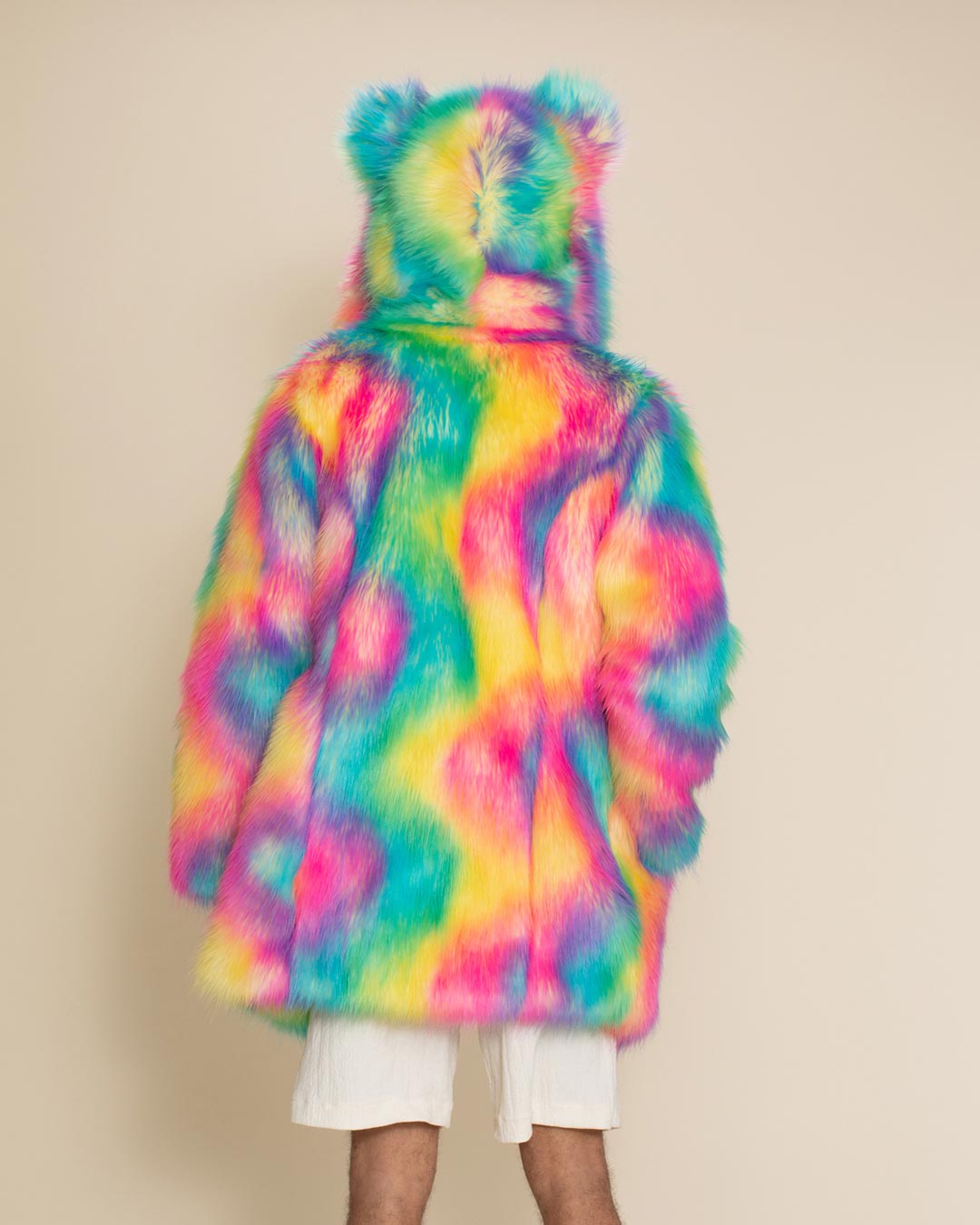 Men's Faux Fur Coat With Hood | Rainbow Bear - SpiritHoods