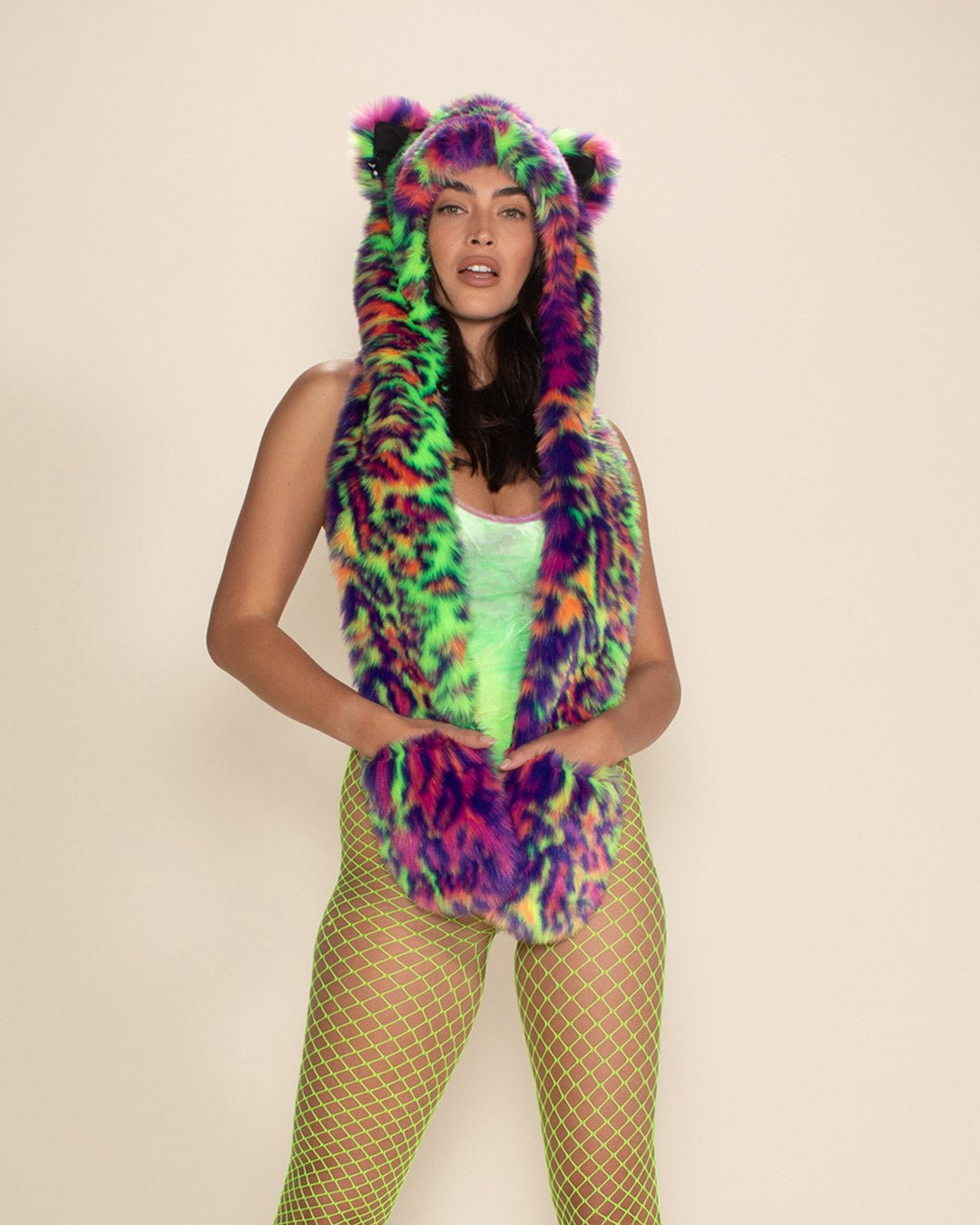 Neon Disco Kitty Collector Edition Faux Fur Hood | Women's - SpiritHoods