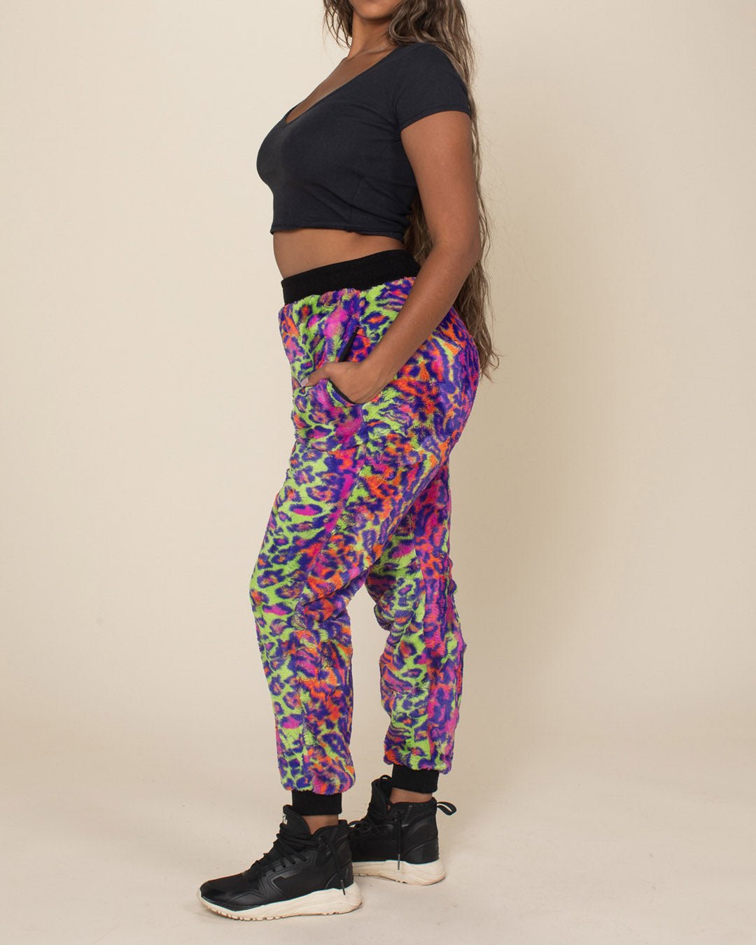 Women's Lounge Pants | Neon Disco Kitty Leopard Print - SpiritHoods