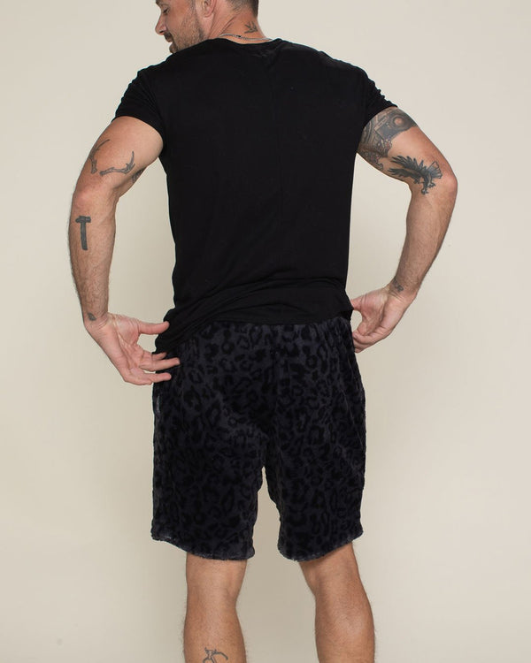 Men's Slate Leopard Ultra Soft Faux Fur Sweat Shorts | Comfortable Style