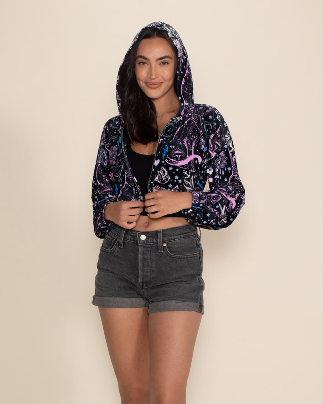 Channel Playful Charm with Sacred Sailor Kitty Hooded Velvet Cropped ...