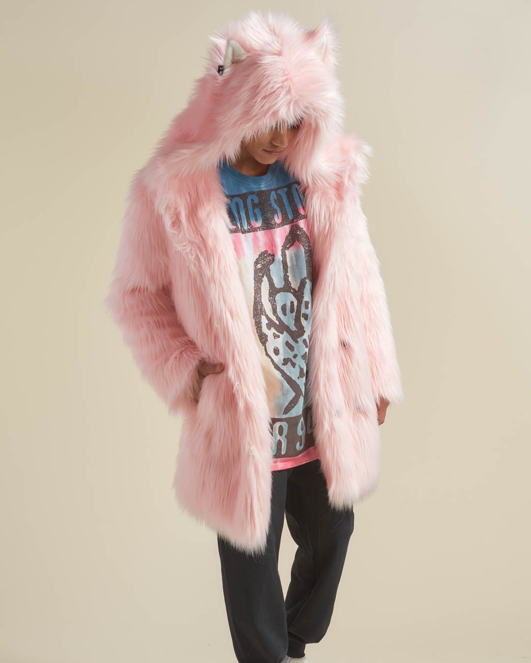 Men's Faux Fur Coat With Hood | Flamingo Wolf - SpiritHoods