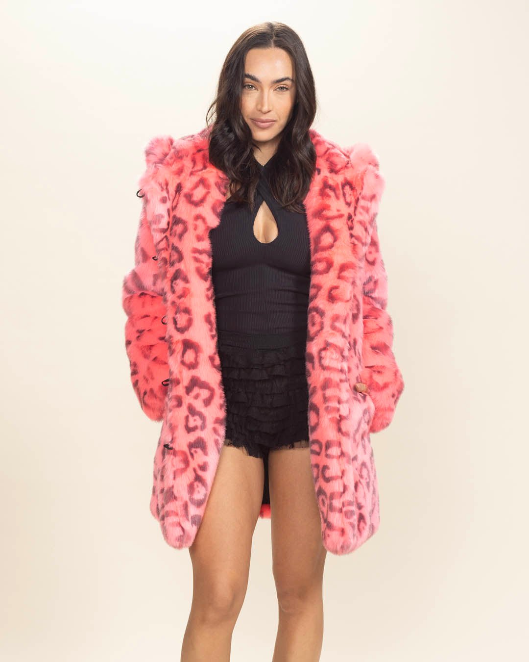 Hot Pink Faux Fur Coat Womens | Leopard Print - SpiritHoods
