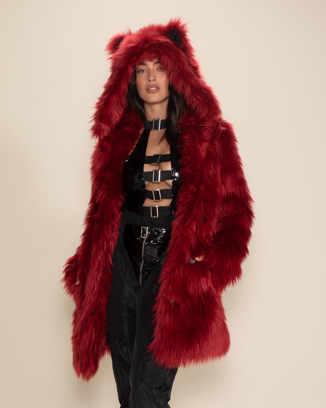 Red Velvet Wolf Classic Faux Fur Coat | Women's - SpiritHoods