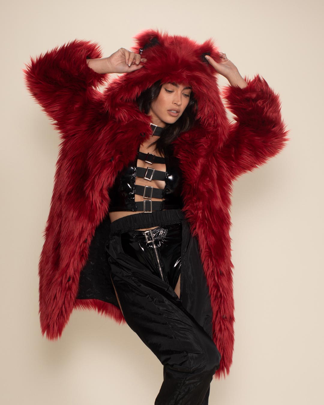 Red Velvet Wolf Classic Faux Fur Coat | Women's - SpiritHoods