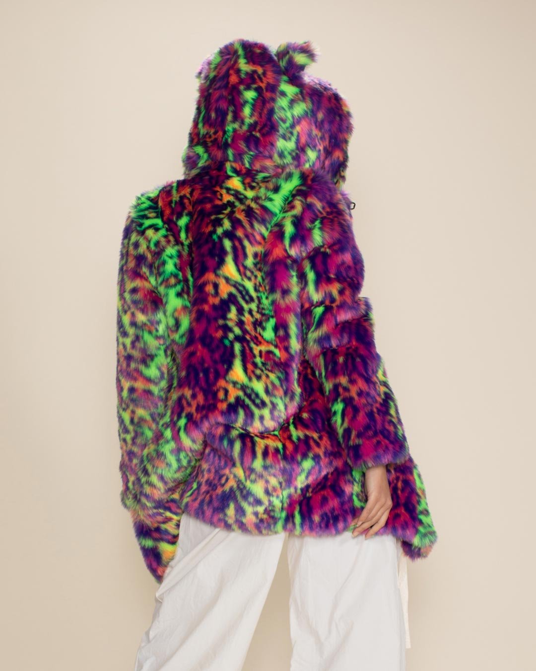 Colorful Faux Fur Coat Womens | Neon Disco Kitty - SpiritHoods