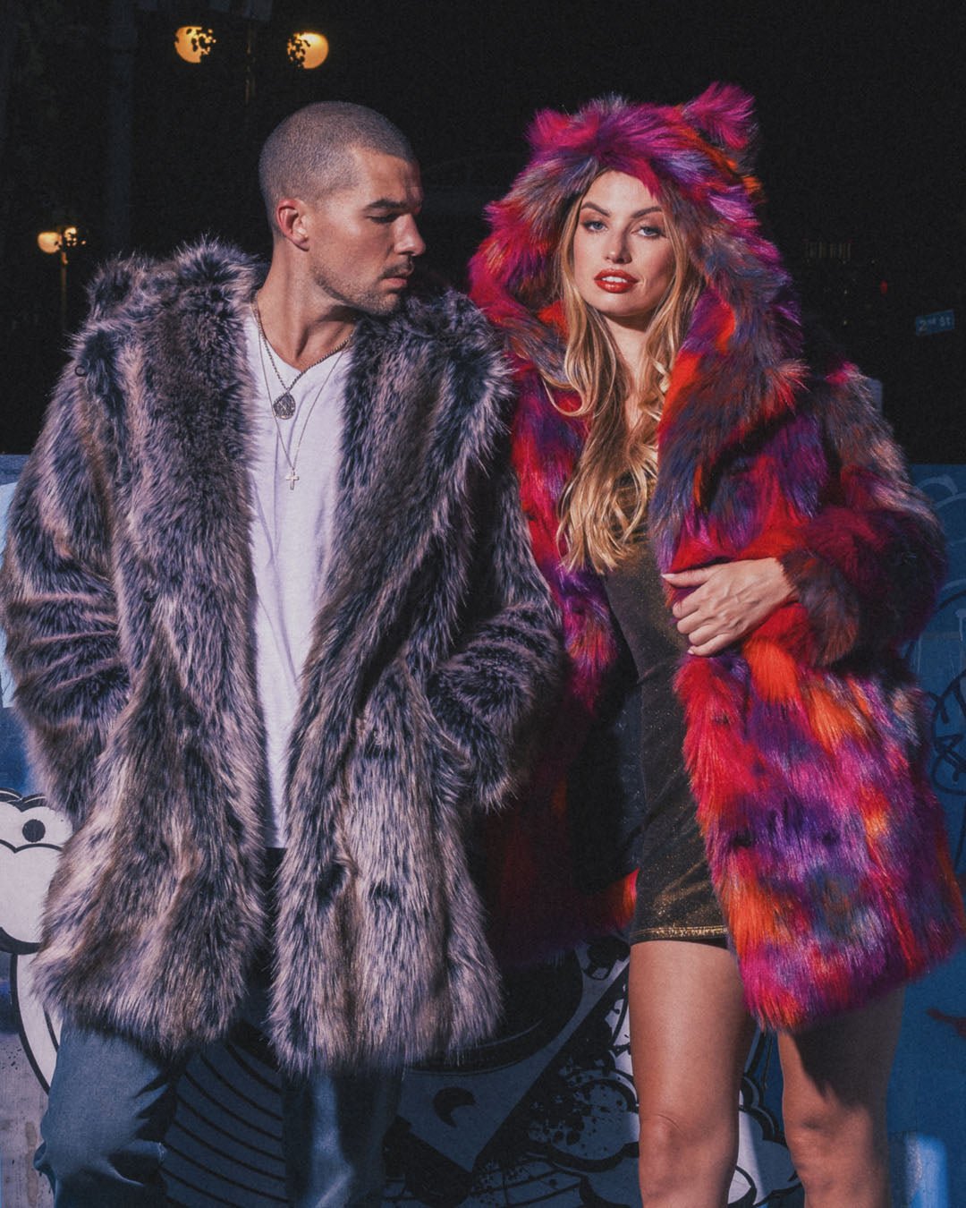 Colorful Faux Fur Coat Womens | Calico Cat - SpiritHoods