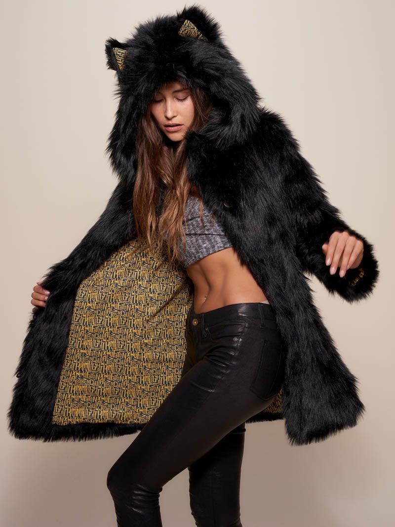 Collector Edition Black Wolf Faux Fur Coat - Luxurious Statement ...