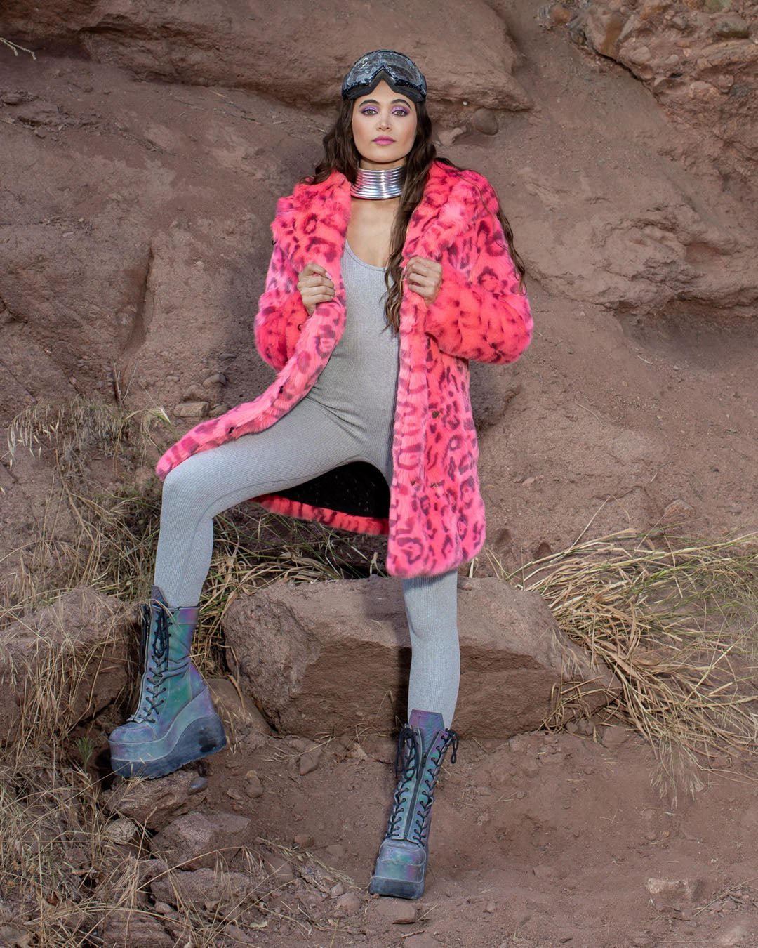 Hot Pink Faux Fur Coat Womens | Leopard Print