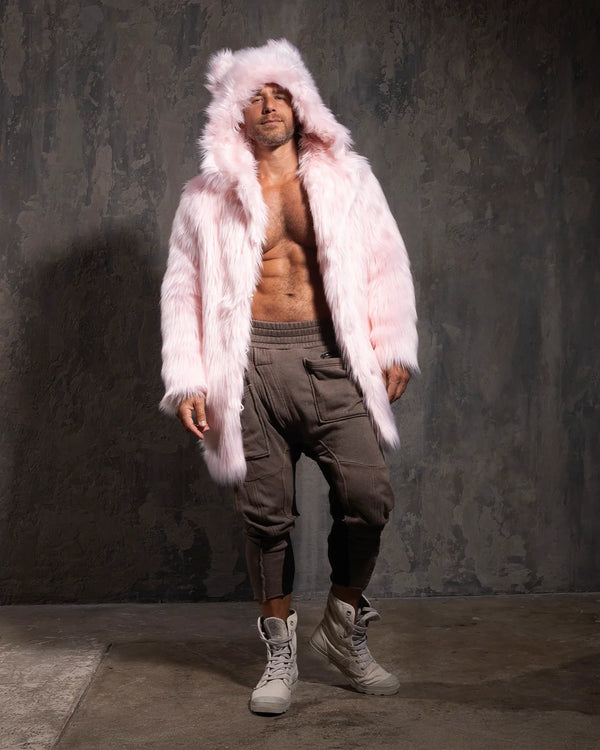 Men's Faux Fur Coat With Hood | Flamingo Wolf - SpiritHoods